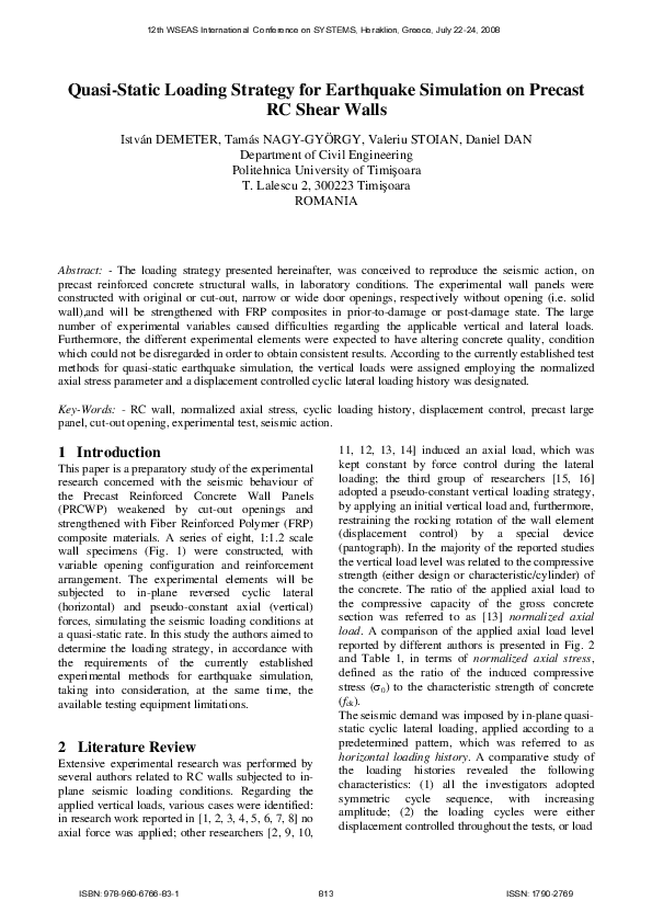 (PDF) Quasi-static loading strategy for earthquake simulation on precast RC shear walls