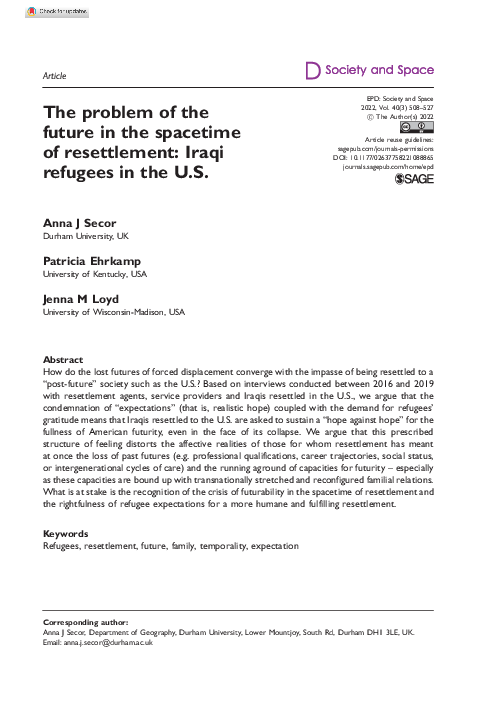 (PDF) The problem of the future in the spacetime of resettlement: Iraqi ...