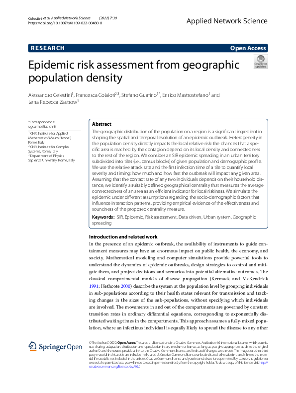 (PDF) Epidemic risk assessment from geographic population density