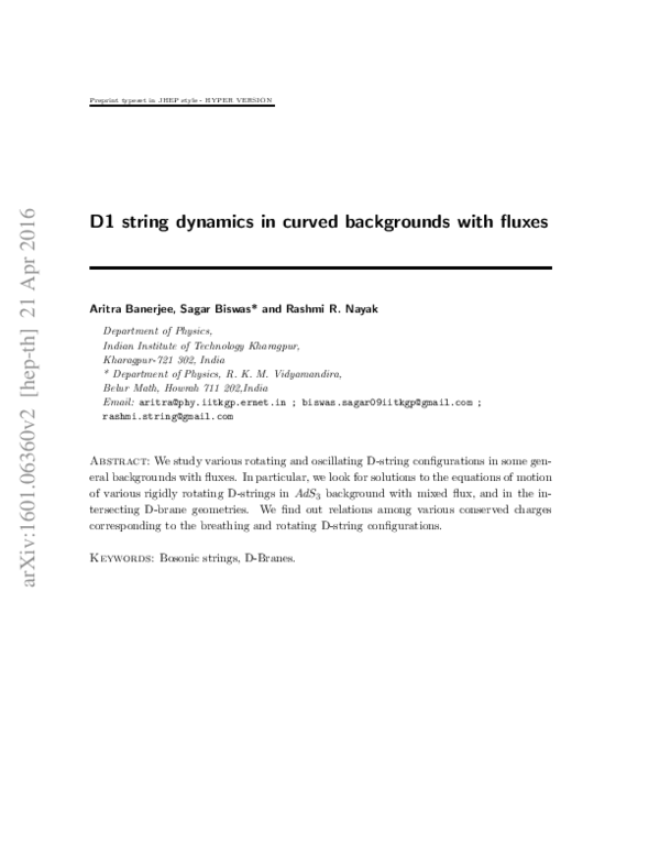 (PDF) D1 string dynamics in curved backgrounds with fluxes
