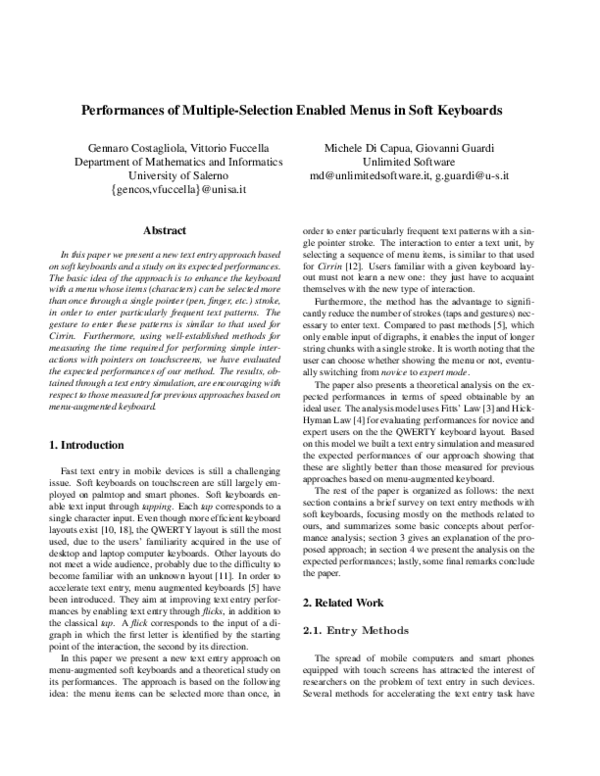 (PDF) Performances of multiple-selection enabled menus in soft keyboards