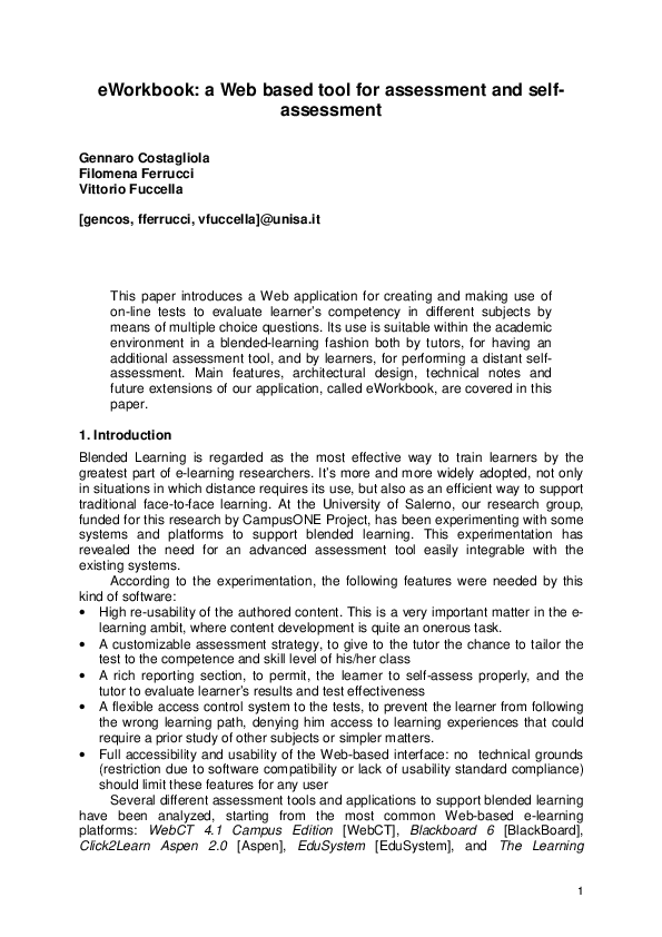 (PDF) eWorkbook: a Web based tool for assessment and self-assessment