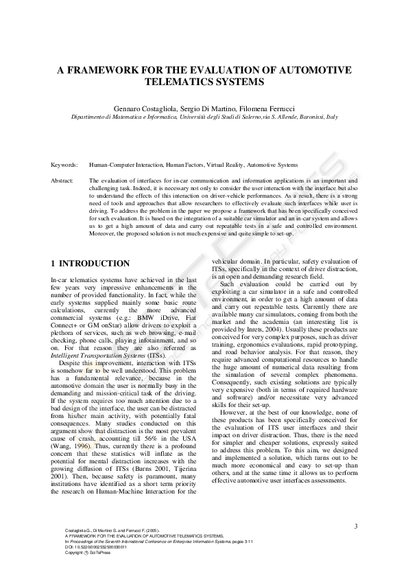 (PDF) A Framework for the Evaluation of Automotive Telematics Systems | Gennaro COSTAGLIOLA ...