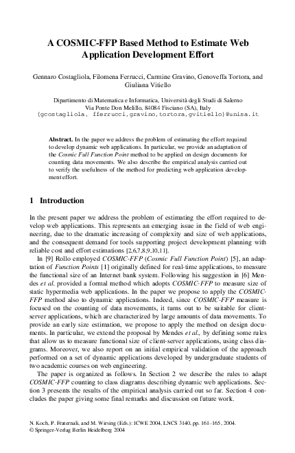 (PDF) A COSMIC-FFP Based Method to Estimate Web Application Development Effort