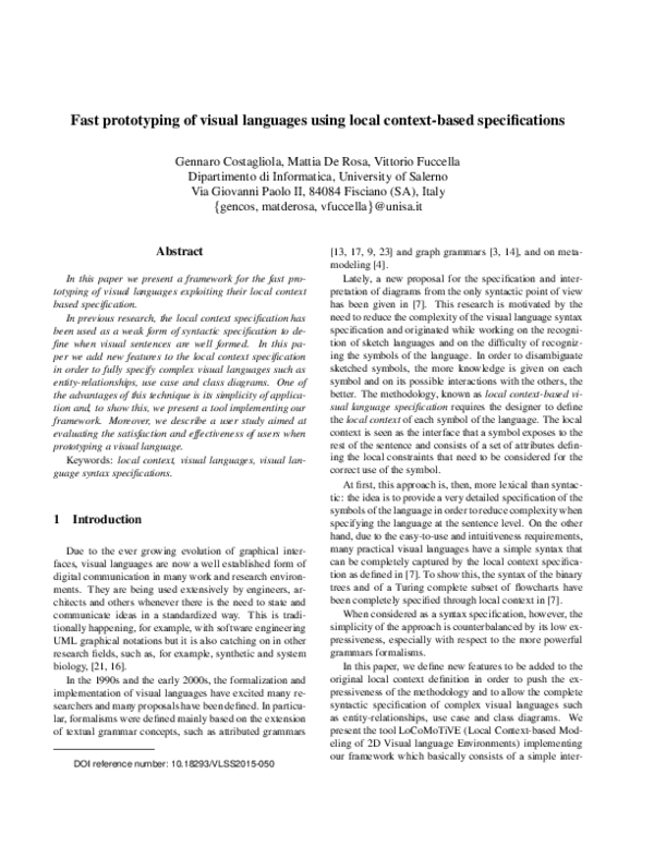 (PDF) Fast prototyping of visual languages using local context-based specifications