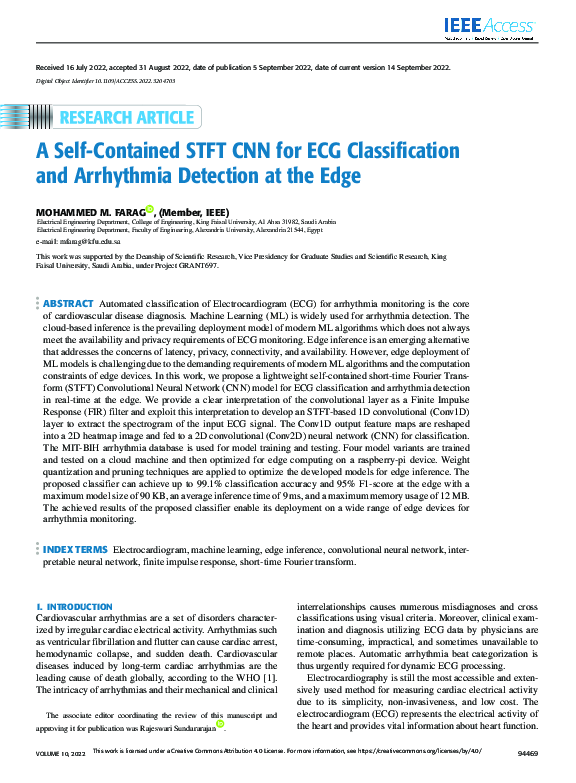 Pdf A Self Contained Stft Cnn For Ecg Classification And Arrhythmia