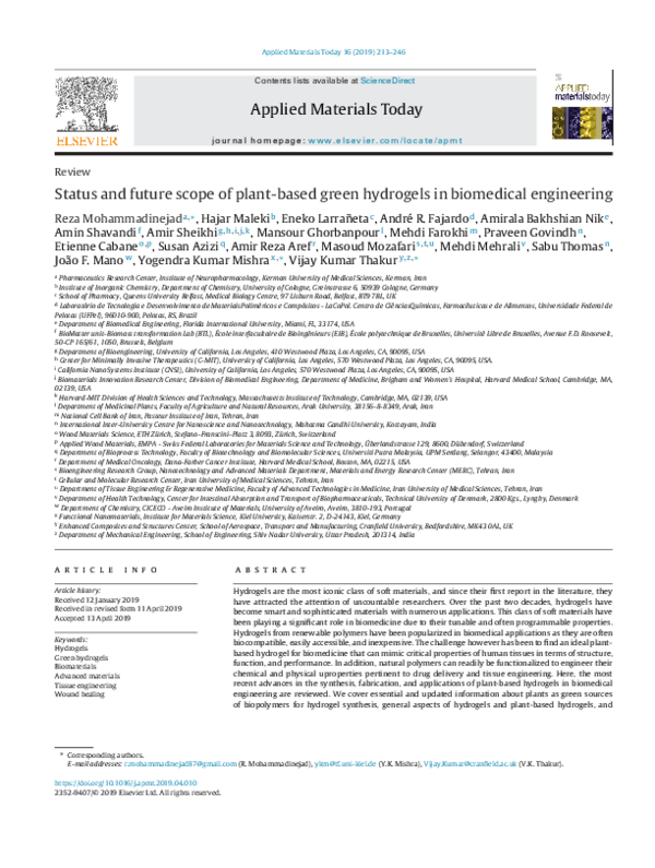 (PDF) Status and future scope of plant-based green hydrogels in ...