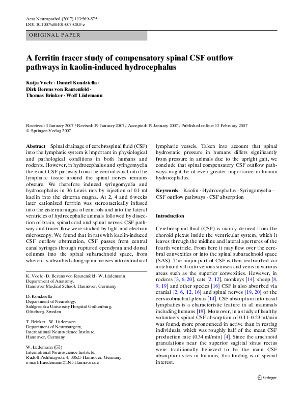 (PDF) A ferritin tracer study of compensatory spinal CSF outflow ...