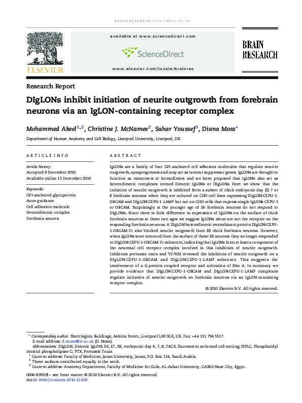 (PDF) DIgLONs inhibit initiation of neurite outgrowth from forebrain ...