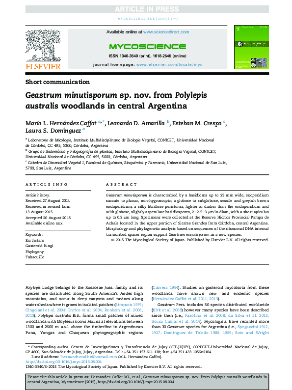 (PDF) Geastrum minutisporum sp. nov. from Polylepis australis woodlands ...