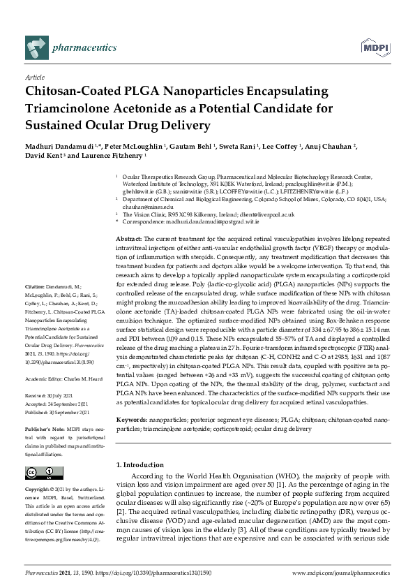 (PDF) Chitosan-Coated PLGA Nanoparticles Encapsulating Triamcinolone Acetonide as a Potential ...