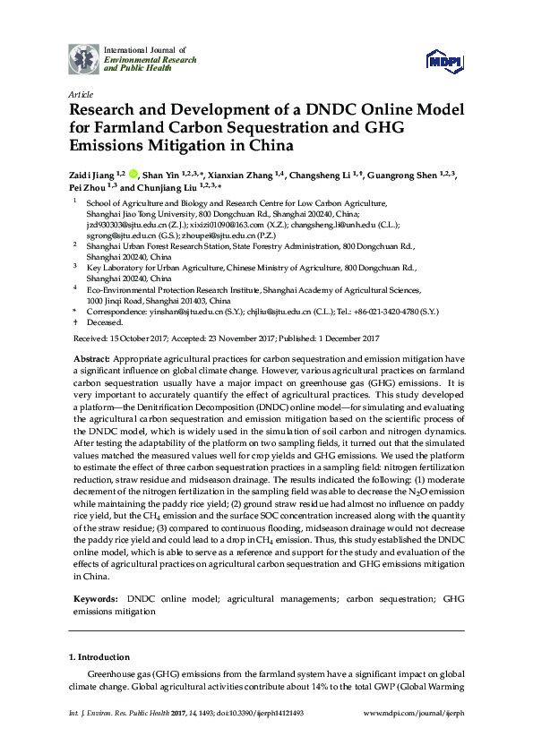 (PDF) Research and Development of a DNDC Online Model for Farmland ...