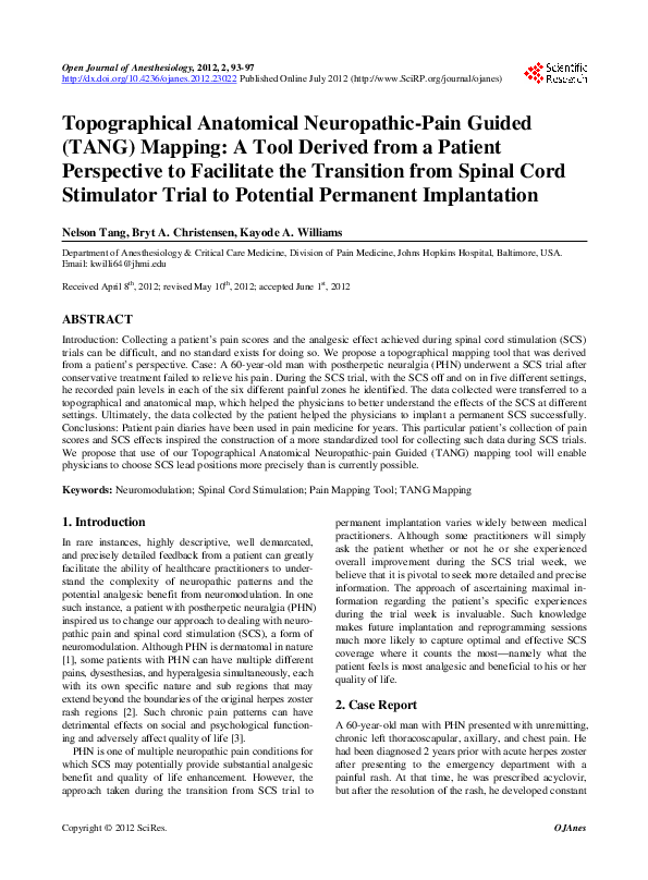 (PDF) Topographical Anatomical Neuropathic-Pain Guided (TANG) Mapping ...