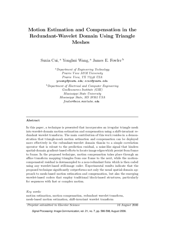 Pdf Motion Estimation And Compensation In The Redundant Wavelet