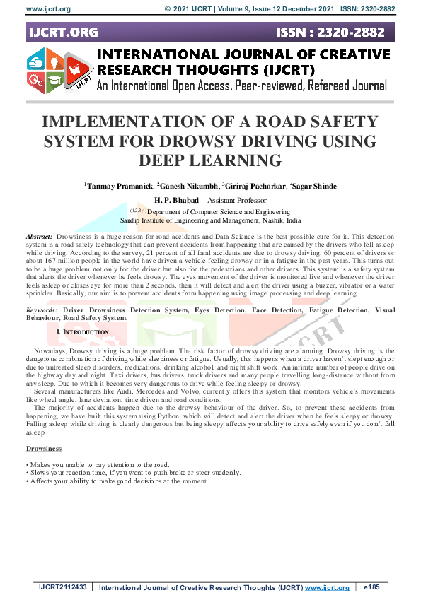 Pdf Implementation Of A Road Safety System For Drowsy Driving Using Deep Learning