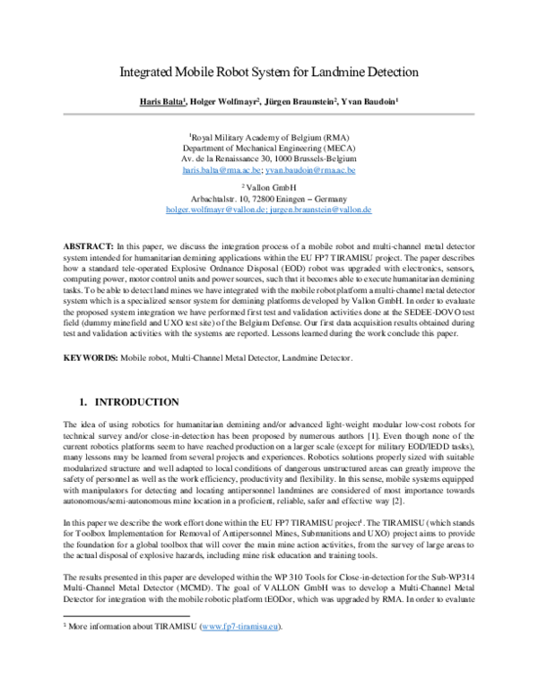 Pdf Integrated Mobile Robot System For Landmine Detection