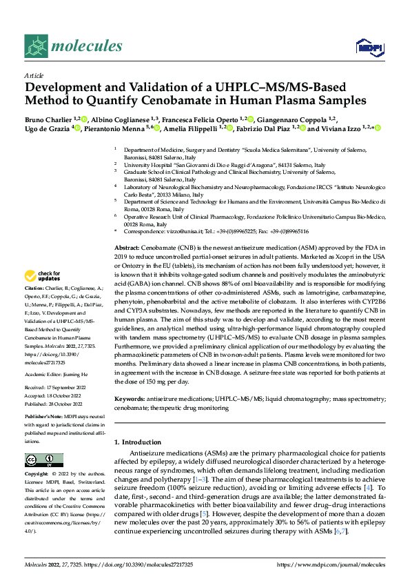 (PDF) Development and Validation of a UHPLC–MS/MS-Based Method to Quantify Cenobamate in Human ...