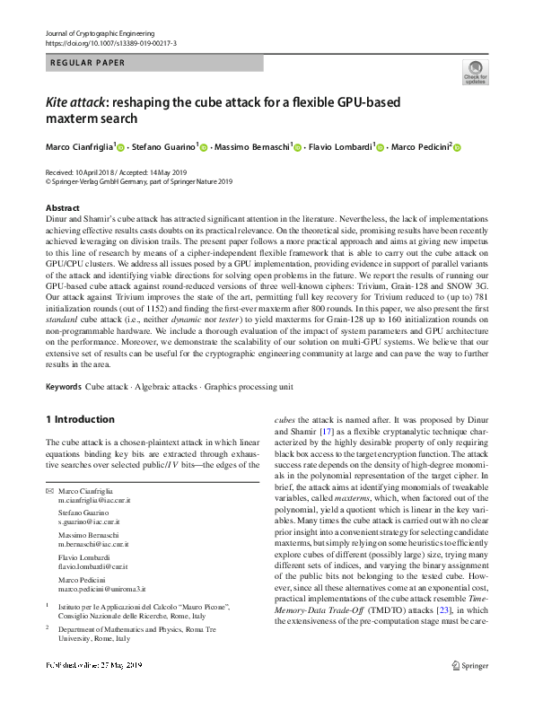 (PDF) Kite attack: reshaping the cube attack for a flexible GPU-based maxterm search