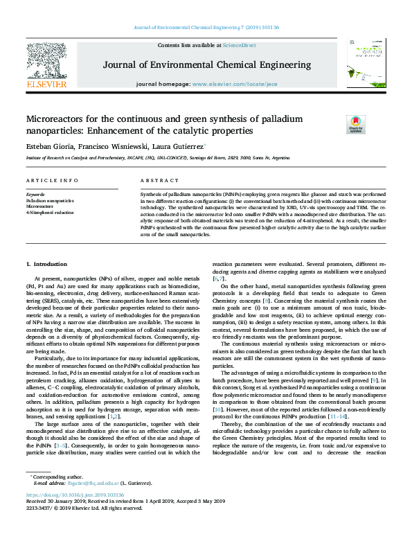 (PDF) Microreactors for the continuous and green synthesis of palladium nanoparticles ...
