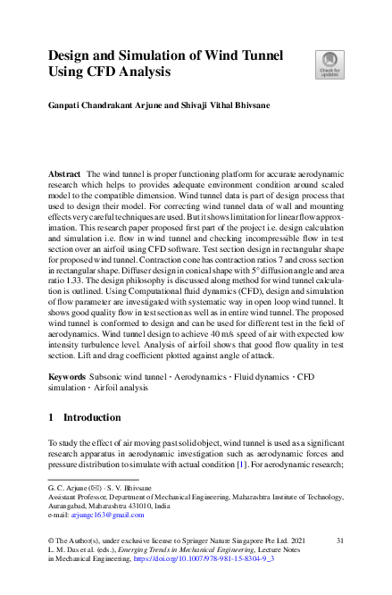(PDF) Design and Simulation of Wind Tunnel Using CFD Analysis
