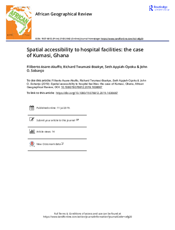(PDF) Spatial accessibility to hospital facilities: the case of Kumasi ...