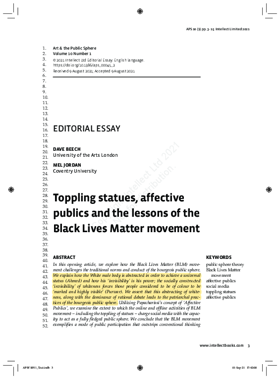 (PDF) Toppling statues, affective publics and the lessons of the Black Lives Matter movement