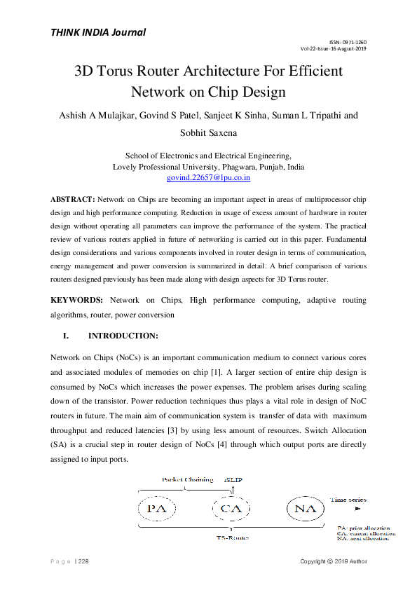 (PDF) 3D Torus Router Architecture For Efficient Network on Chip Design