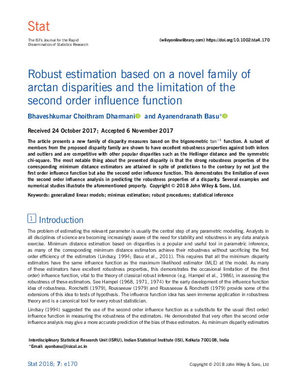 (PDF) Robust estimation based on a novel family of arctan disparities and the limitation of the ...