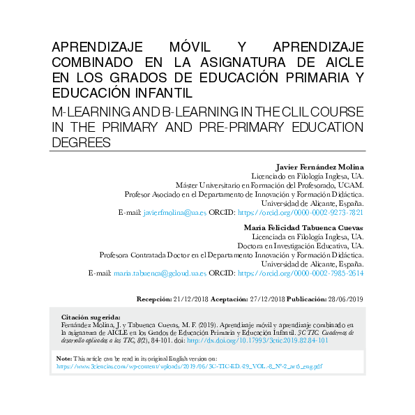 (PDF) Aprendizaje móvil y aprendizaje combinado en la asignatura de AICLE en los Grados de ...