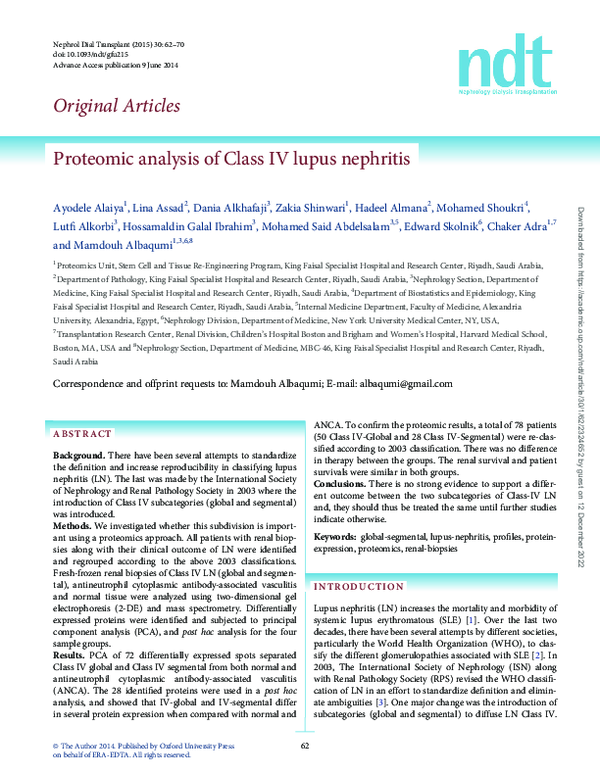 (PDF) Proteomic analysis of Class IV lupus nephritis