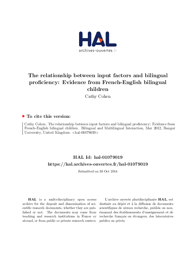 (PDF) The relationship between input factors and bilingual proficiency ...