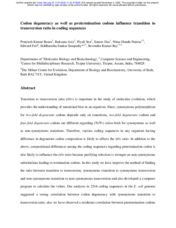 (PDF) Codon degeneracy as well as pretermination codons influence ...