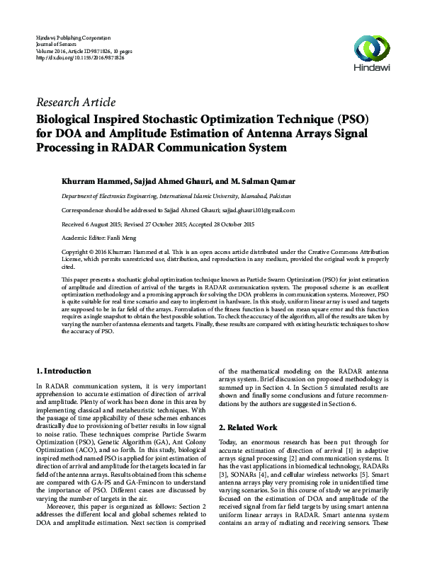 Pdf Biological Inspired Stochastic Optimization Technique Pso For Doa And Amplitude