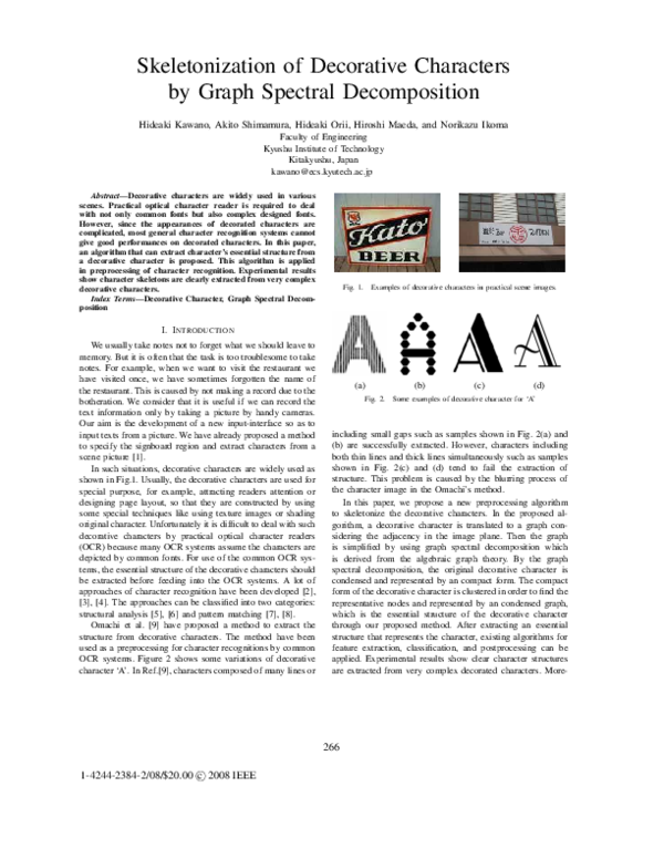 (PDF) Skeletonization of decorative characters by graph spectral decomposition