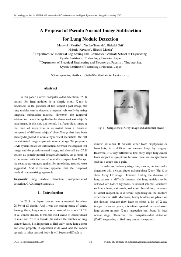 (PDF) A Proposal of Pseudo Normal Image Subtraction for Lung Nodule Detection