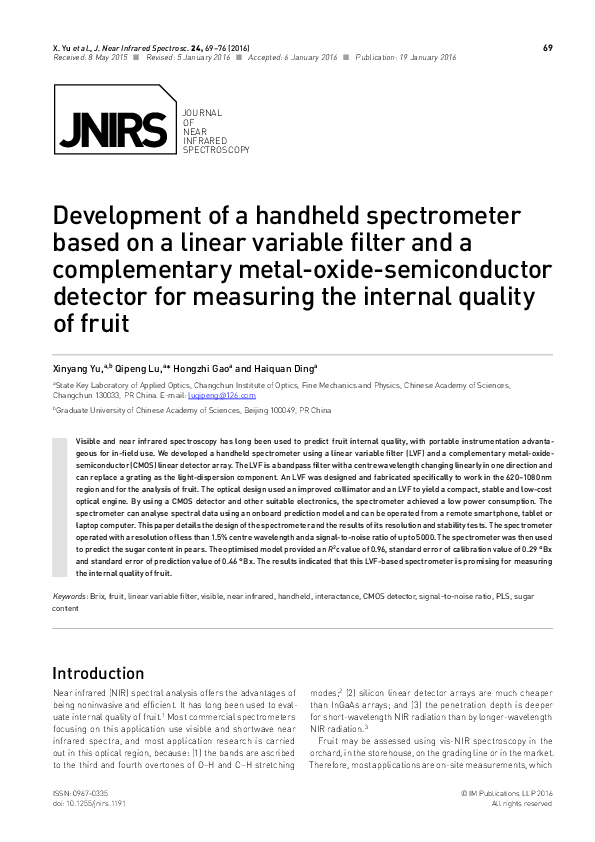 Pdf Development Of A Handheld Spectrometer Based On A Linear Variable
