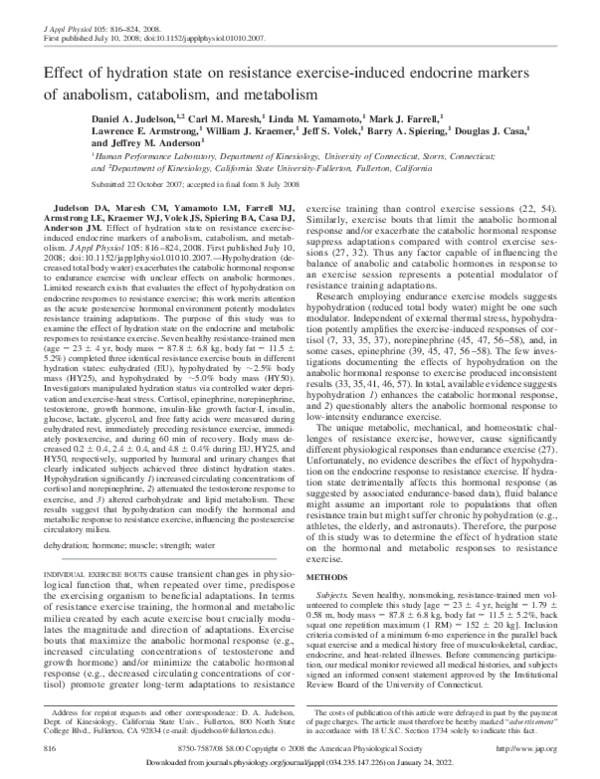 (PDF) Effect of hydration state on resistance exercise-induced ...