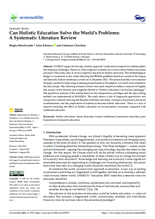 (PDF) Can Holistic Education Solve the World’s Problems: A Systematic Literature Review ...