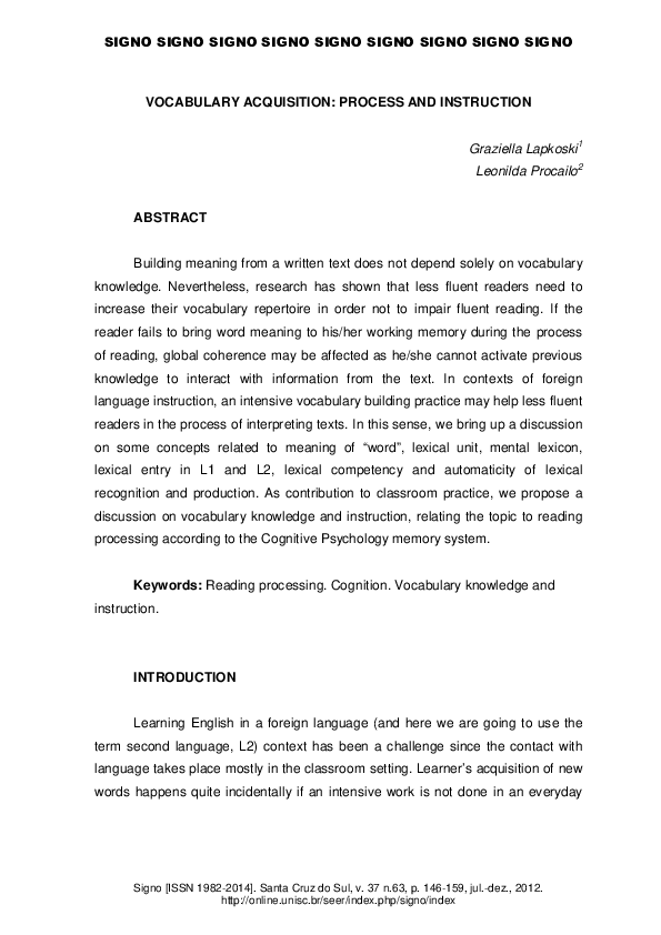 (PDF) Vocabulary Acquisition: Process and Instruction | Graziella Lapkoski - Academia.edu