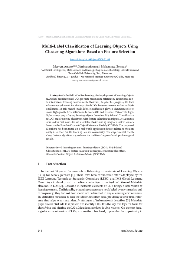 (PDF) Multi-Label Classification of Learning Objects Using Clustering ...