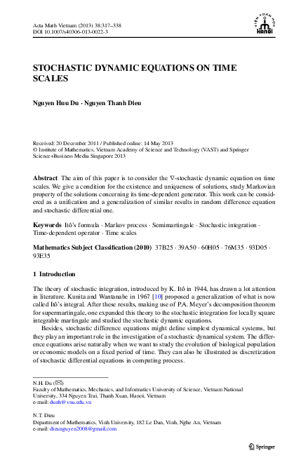 (PDF) Stochastic dynamic equations on time scales