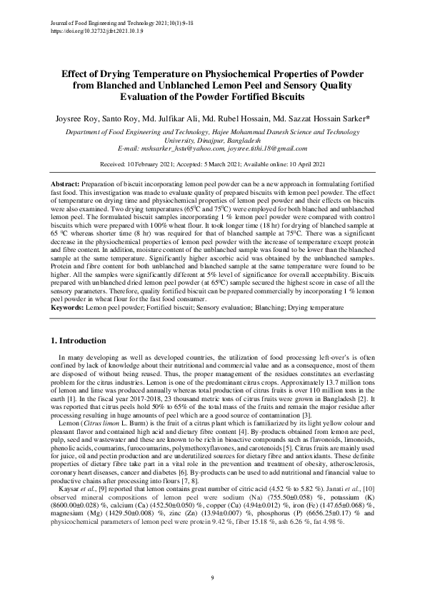 (PDF) Effect of Drying Temperature on Physiochemical Properties of ...