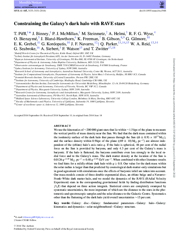 (PDF) Constraining the Galaxy's dark halo with RAVE stars