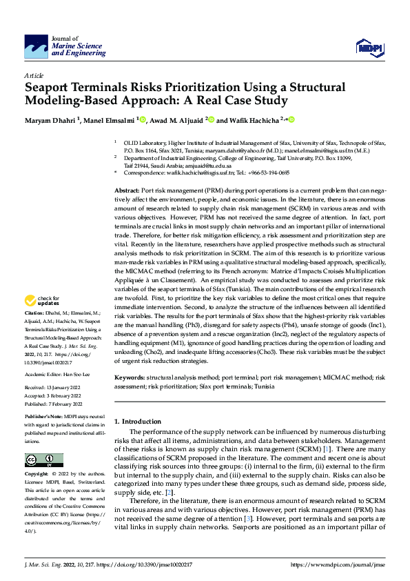 Pdf Seaport Terminals Risks Prioritization Using A Structural Modeling Based Approach A Real