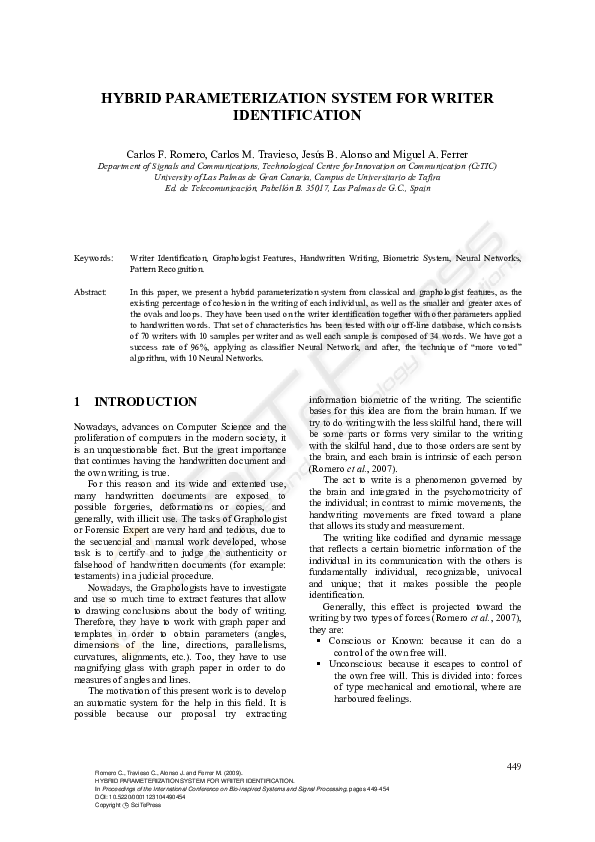 (PDF) Hybrid Parameterization System for Writer Identification