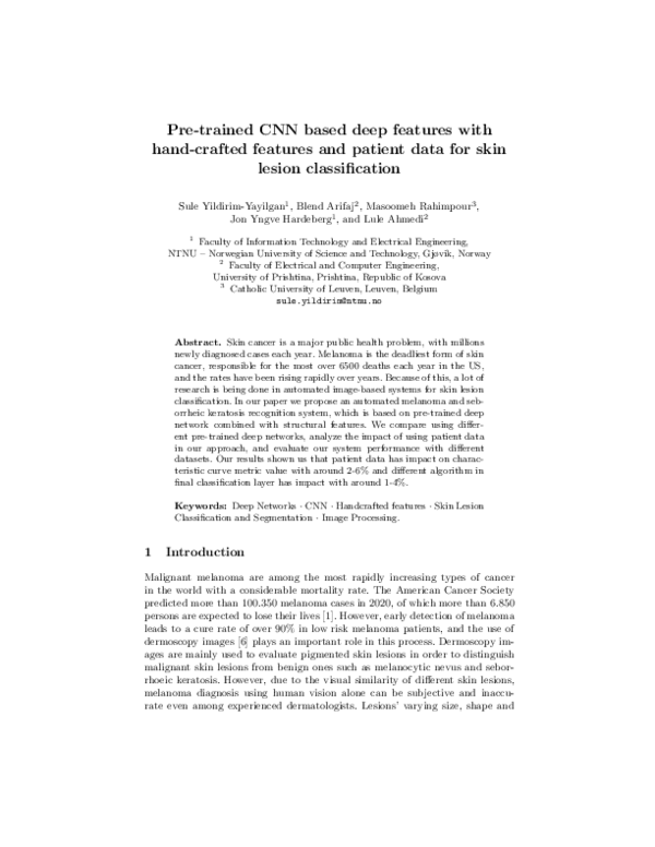 Pdf Pre Trained Cnn Based Deep Features With Hand Crafted Features