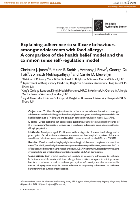 (PDF) Explaining adherence to self-care behaviours amongst adolescents ...