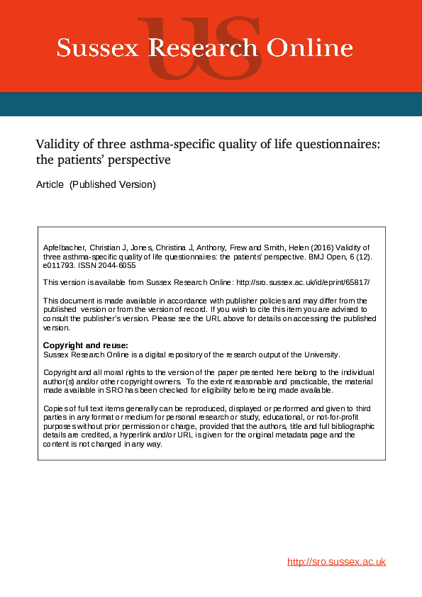 (PDF) Validity of three asthma-specific quality of life questionnaires: the patients ...