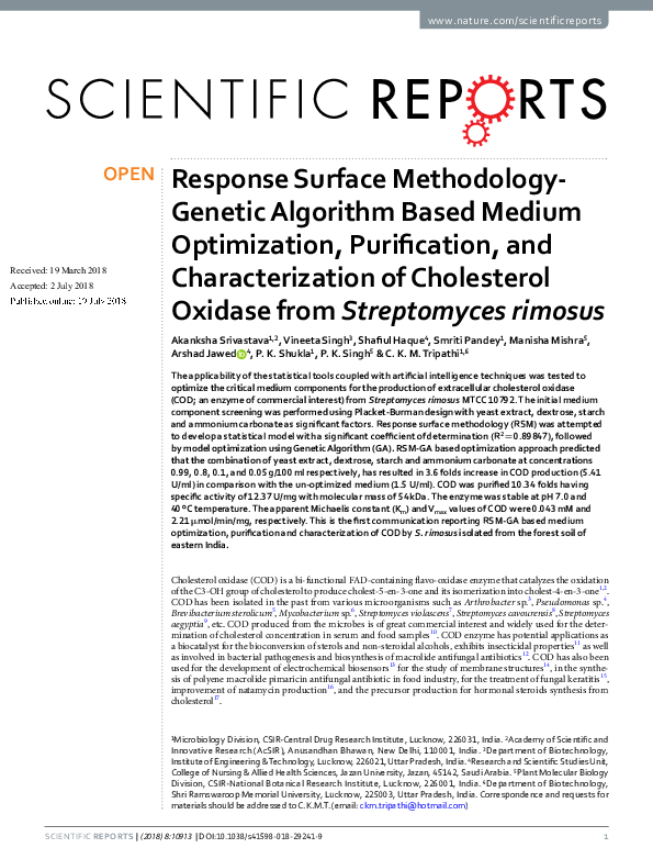 (PDF) Response Surface Methodology-Genetic Algorithm Based Medium Optimization, Purification ...