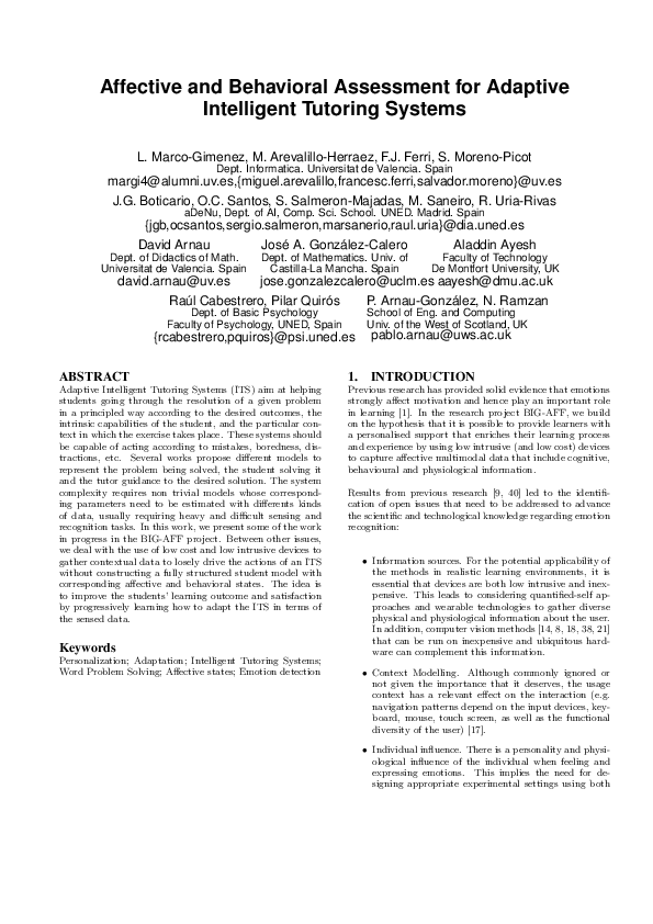 (PDF) Affective and Behavioral Assessment for Adaptive Intelligent Tutoring Systems